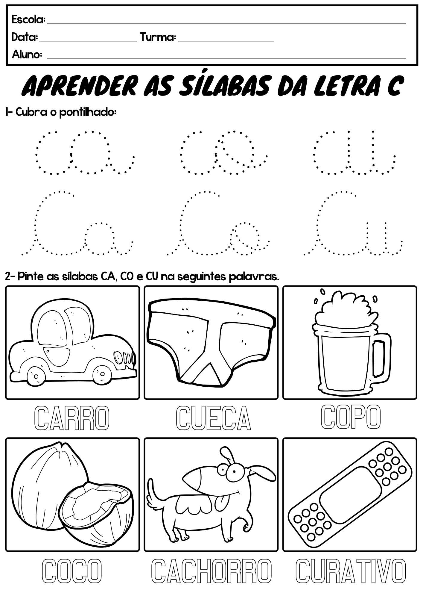 Atividades com a Letra C prontas para imprimir | Alunos e Professores