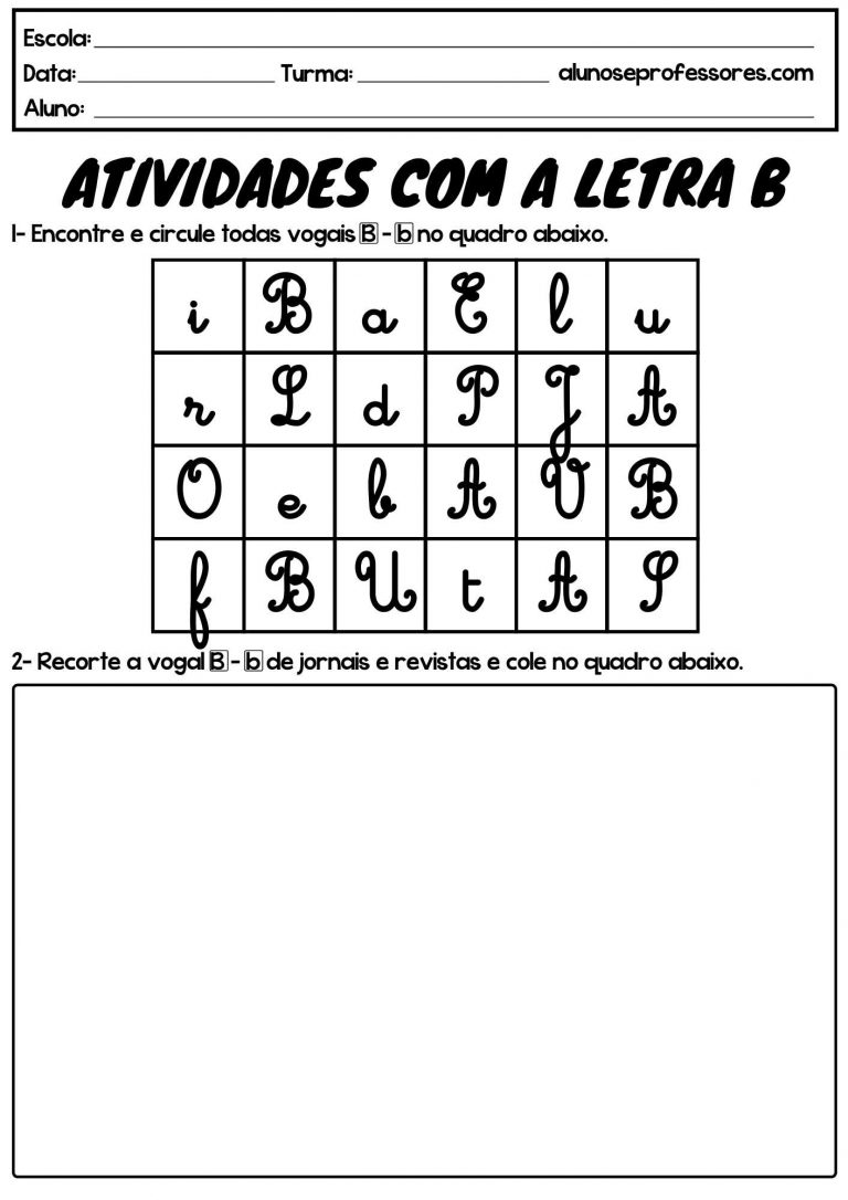 Atividades com a Letra B prontas para imprimir | Alunos e Professores