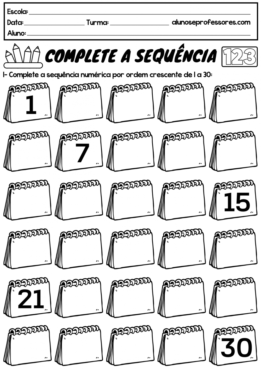 Atividades de Sequência Numérica para imprimir | Alunos e Professores