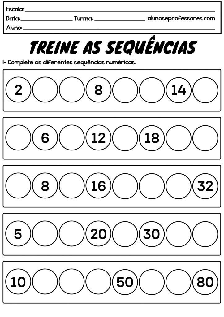 Atividades de Sequência Numérica para imprimir | Alunos e Professores