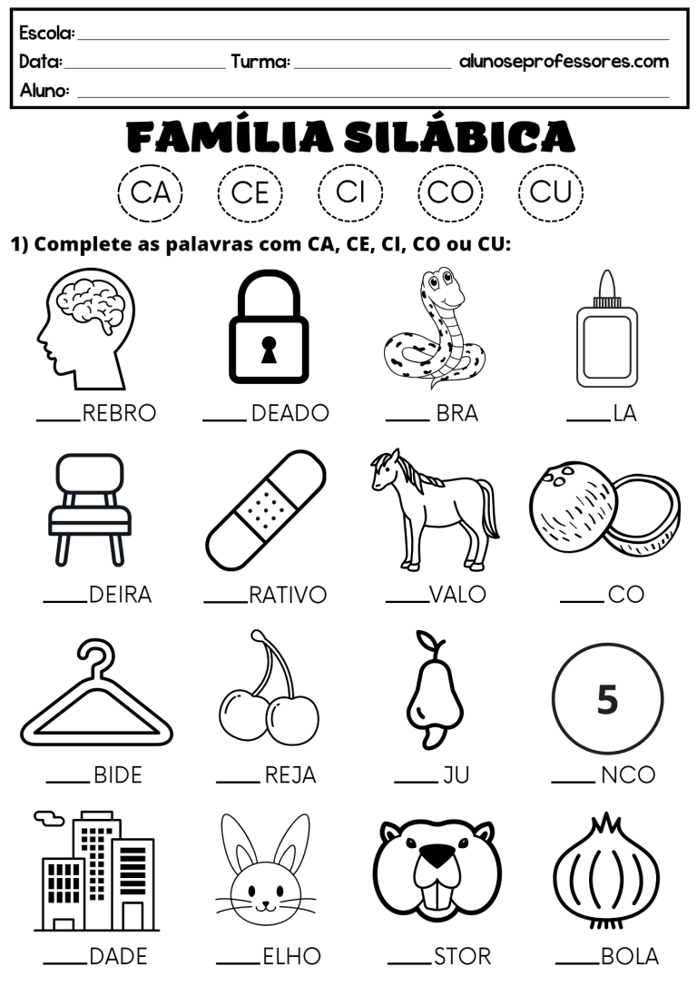 Atividades com a Família Silábica do C para imprimir | Alunos e Professores