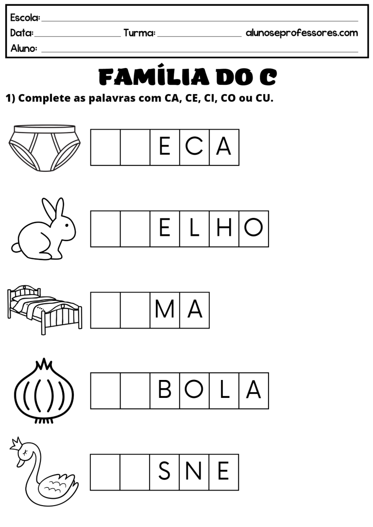 Atividades com a Família Silábica do C para imprimir | Alunos e Professores