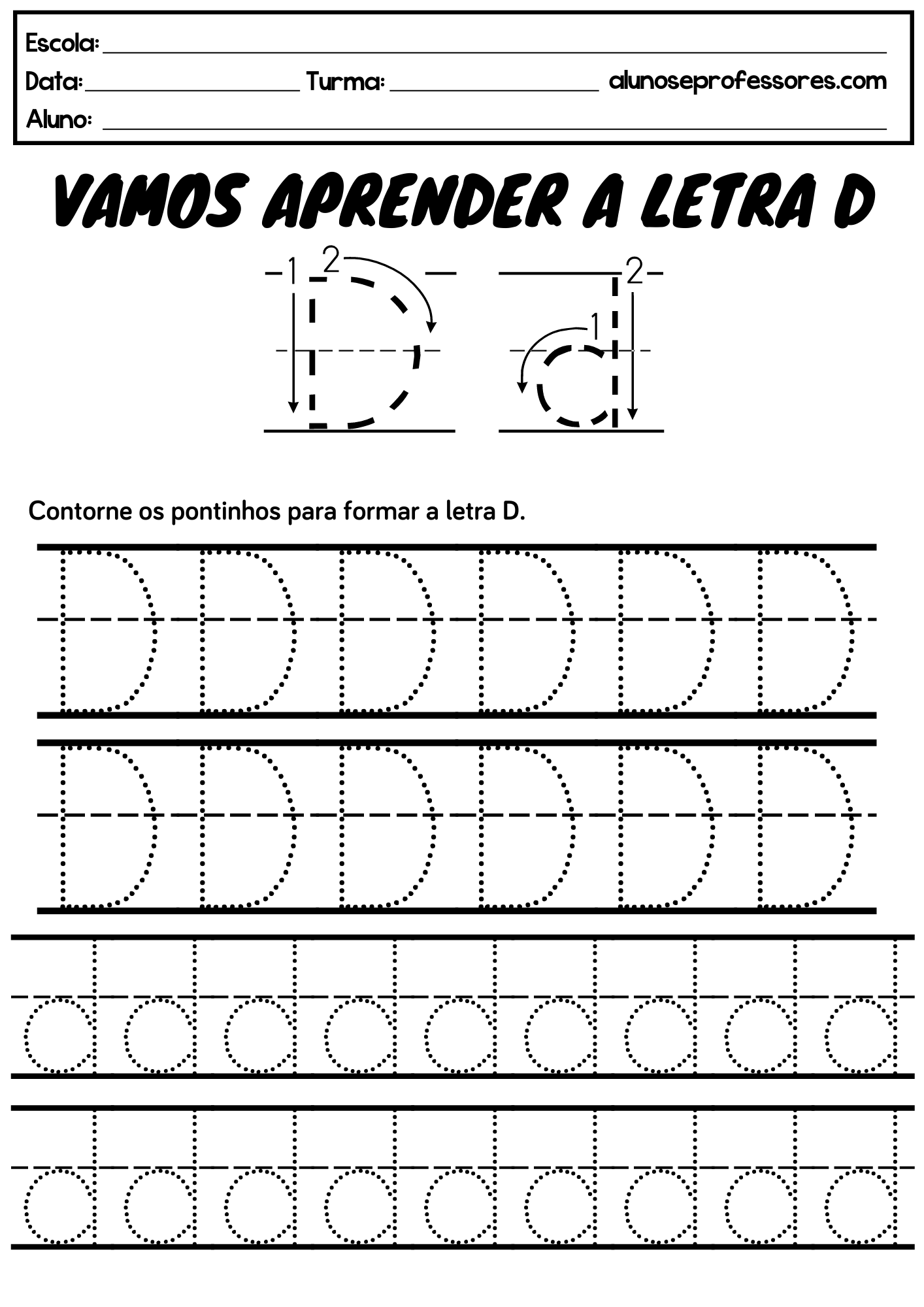 Atividades com a Letra D para imprimir | Alunos e Professores