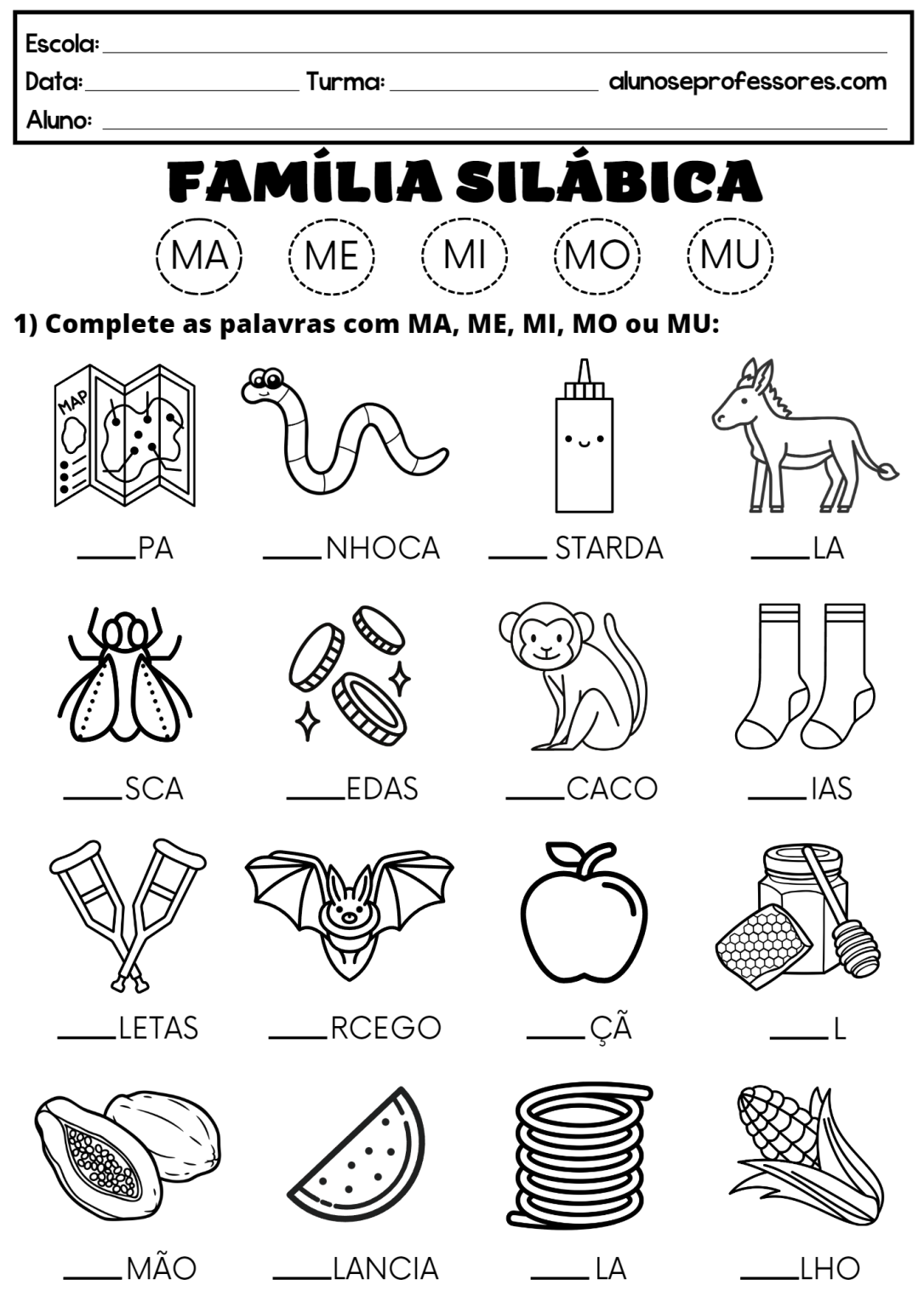 Atividades Com Ma Me Mi Mo Mu - BINKEDU