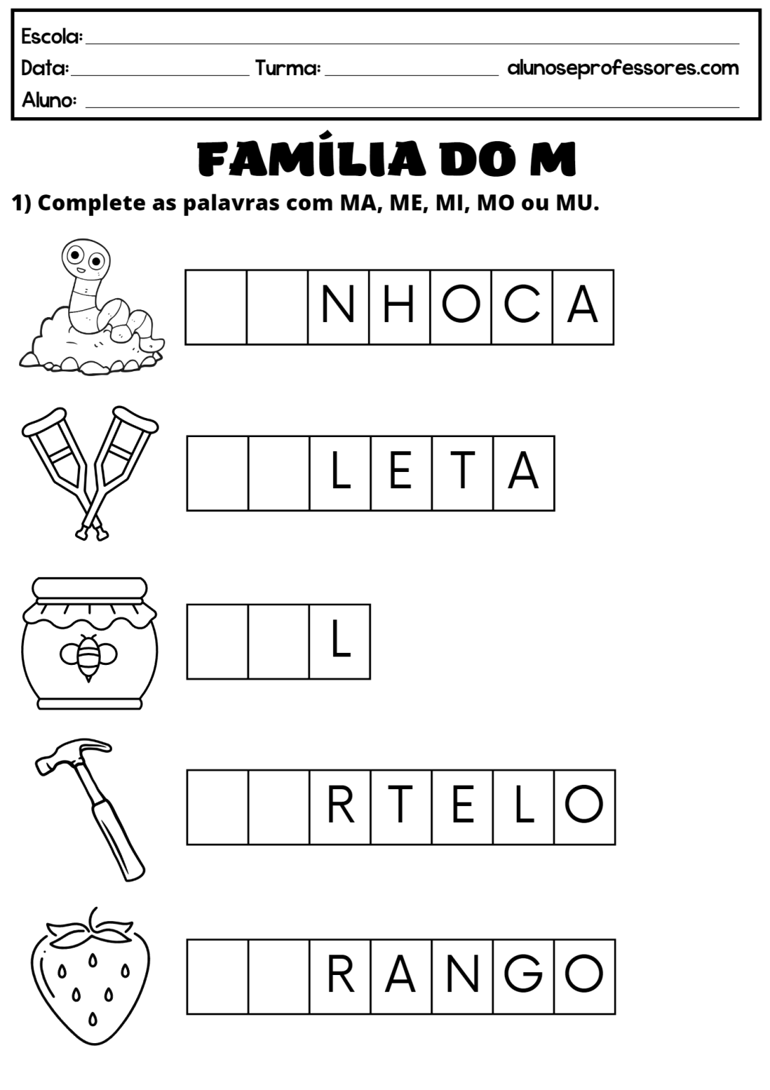 Atividades com a Família Silábica do M para imprimir | Alunos e Professores