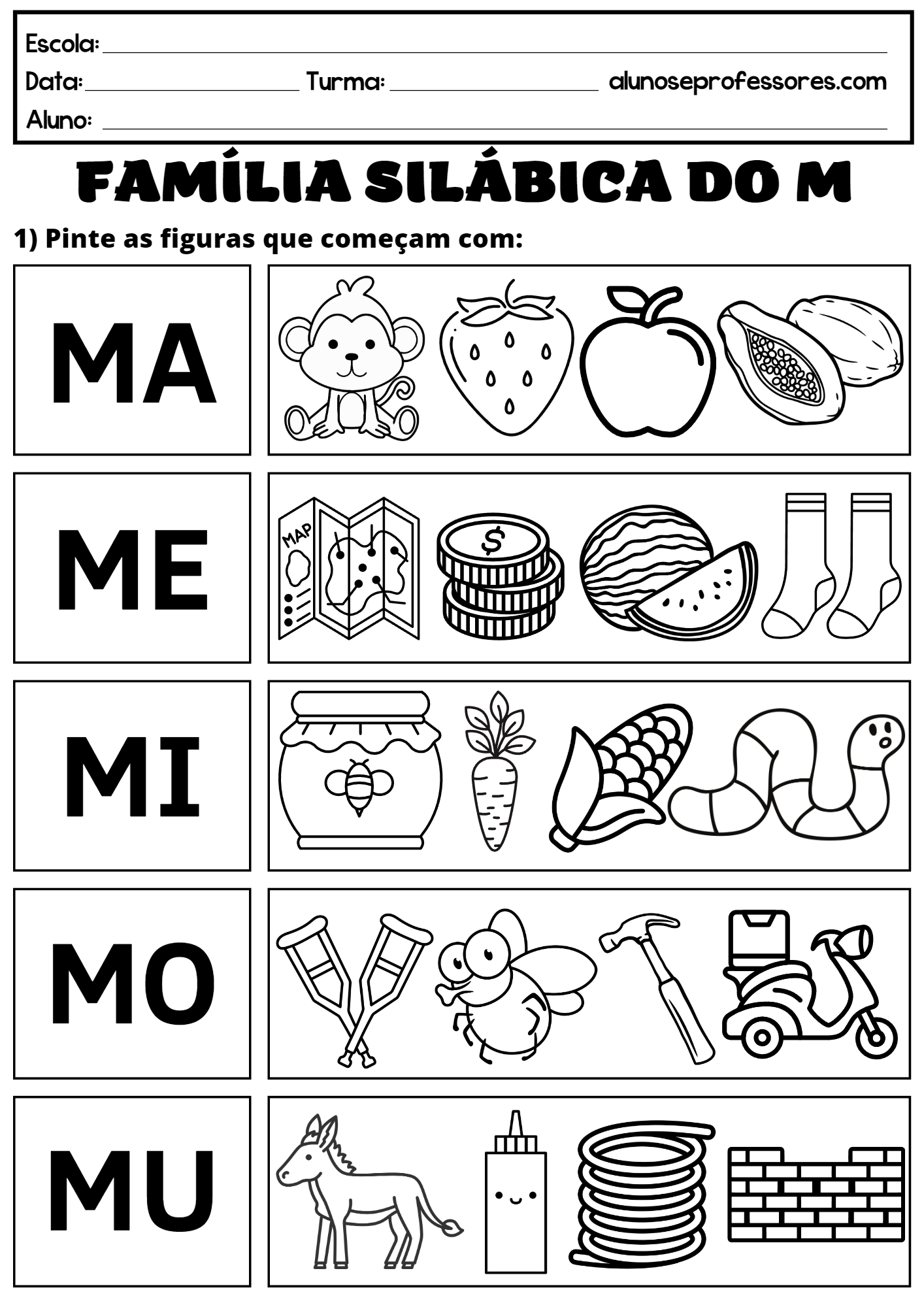 Atividades com a Família Silábica do M para imprimir | Alunos e Professores