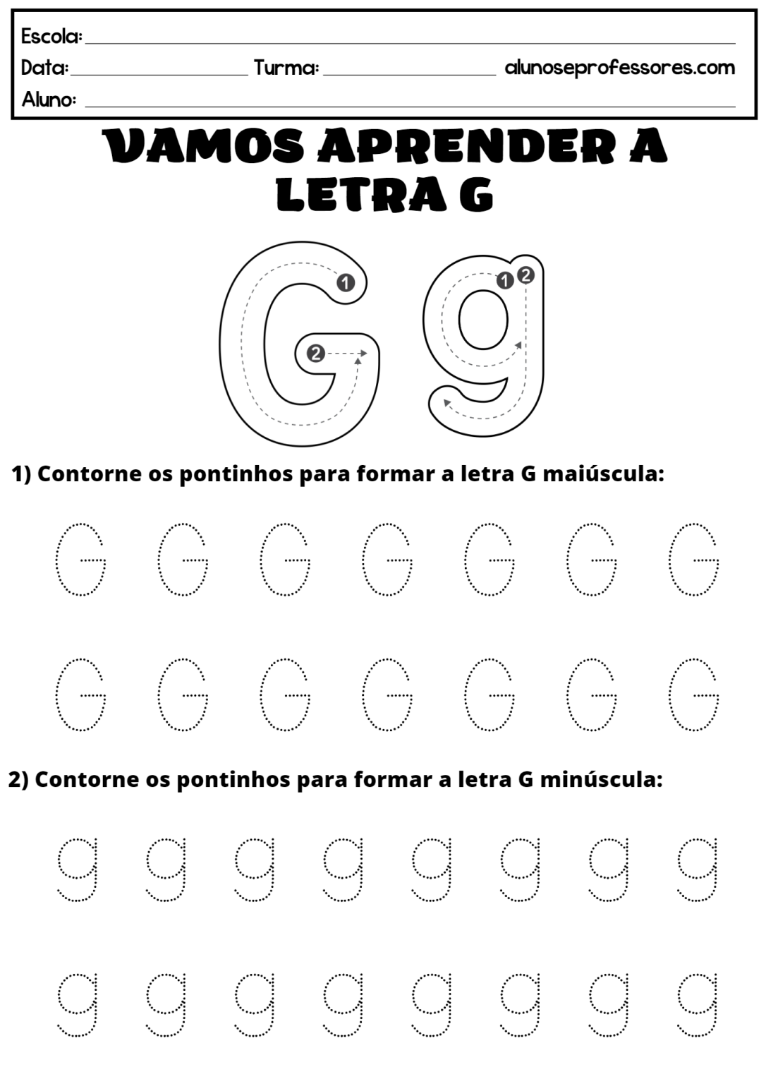 Atividades com a Letra G para imprimir | Alunos e Professores