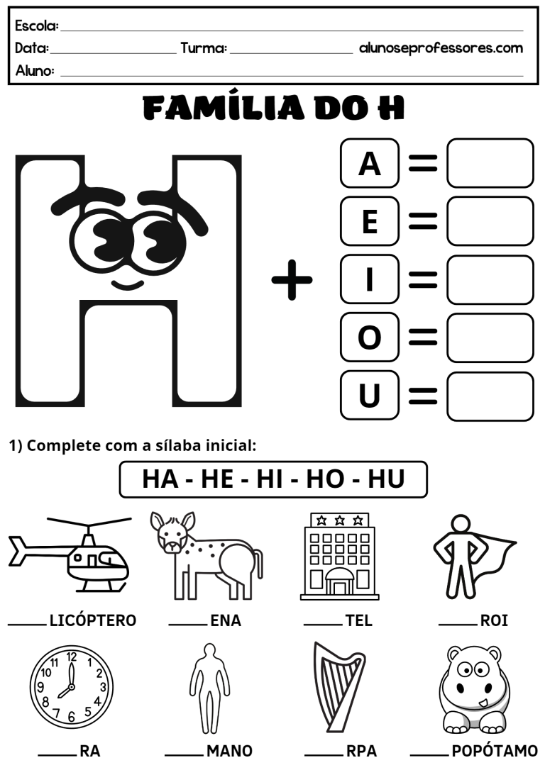 Atividades com a Letra H para imprimir | Alunos e Professores
