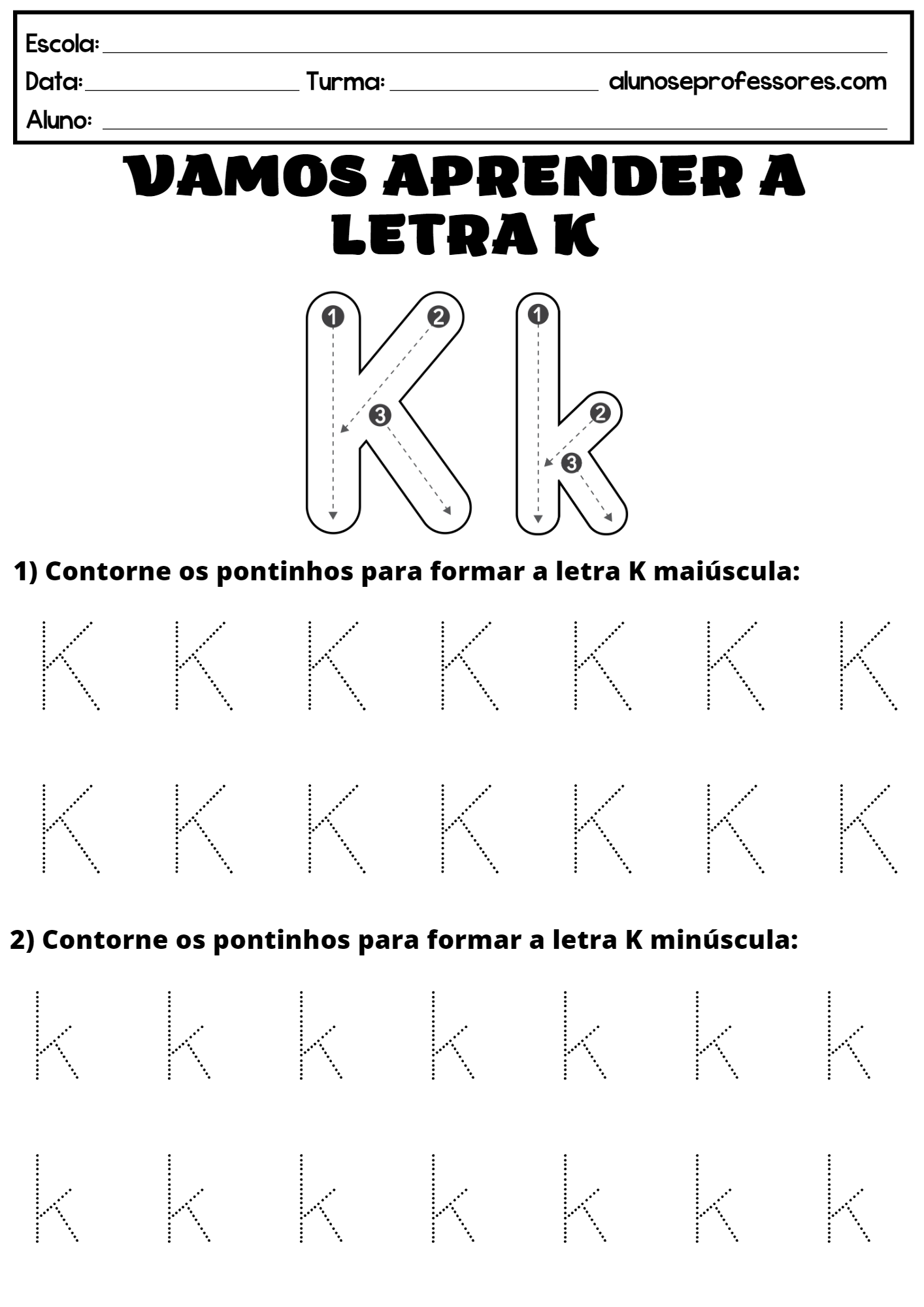 Atividades com a Letra K para imprimir | Alunos e Professores