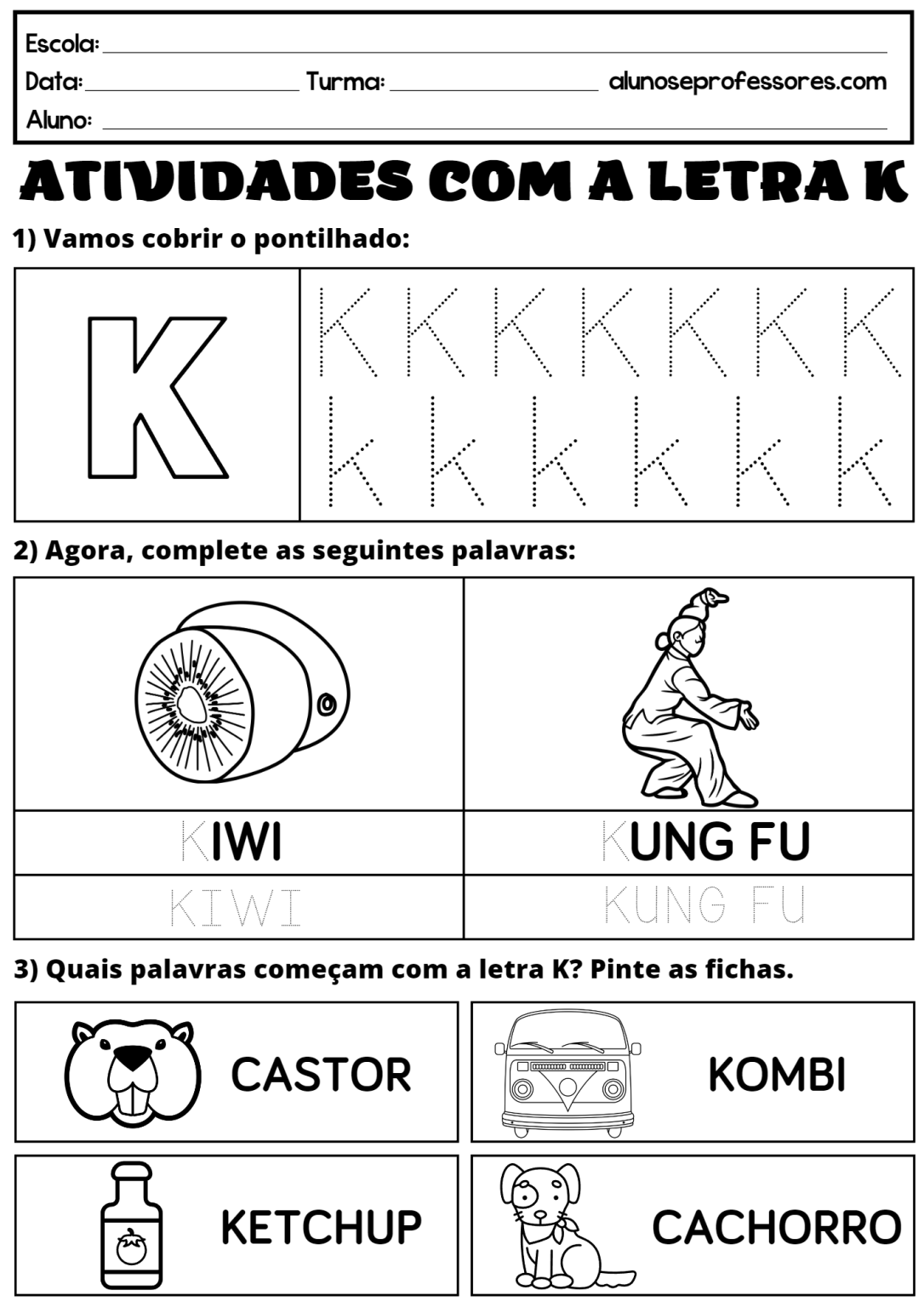 Atividades com a Letra K para imprimir | Alunos e Professores