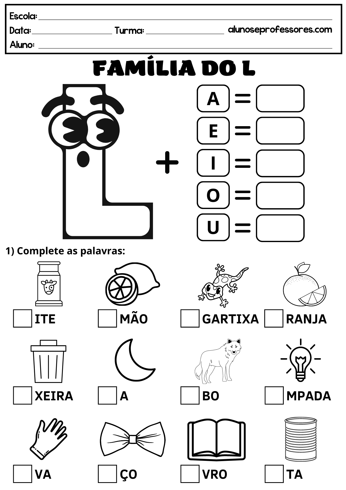 Atividades com a Letra L para imprimir | Alunos e Professores