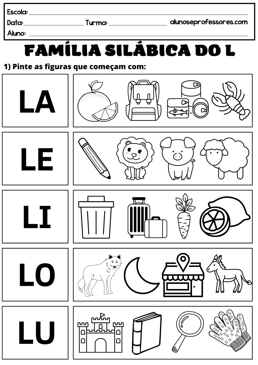 Atividades com a Letra L para imprimir | Alunos e Professores