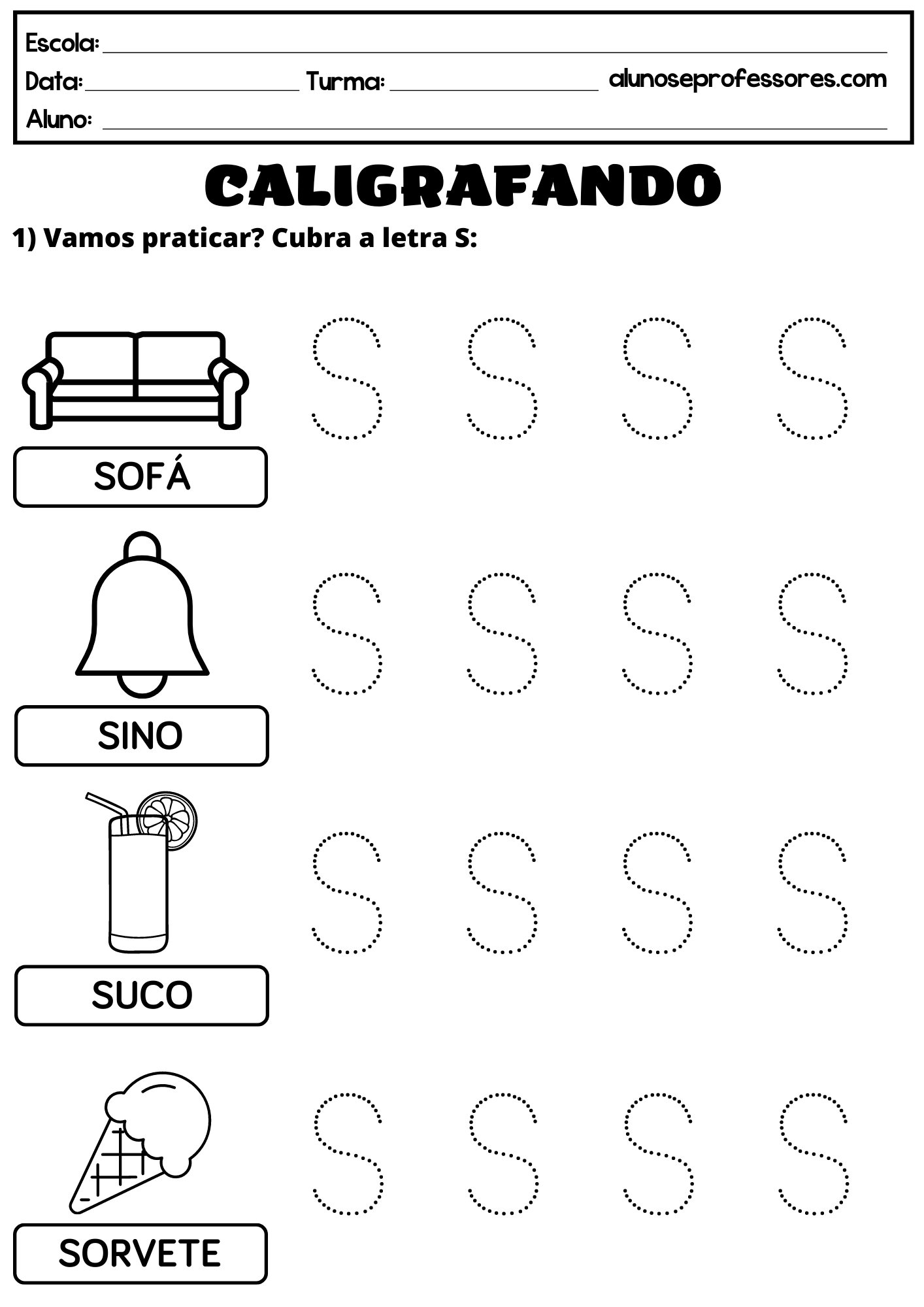 Atividades com a Letra S para imprimir | Alunos e Professores
