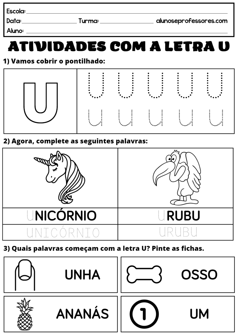 Atividades com a Letra U para imprimir | Alunos e Professores