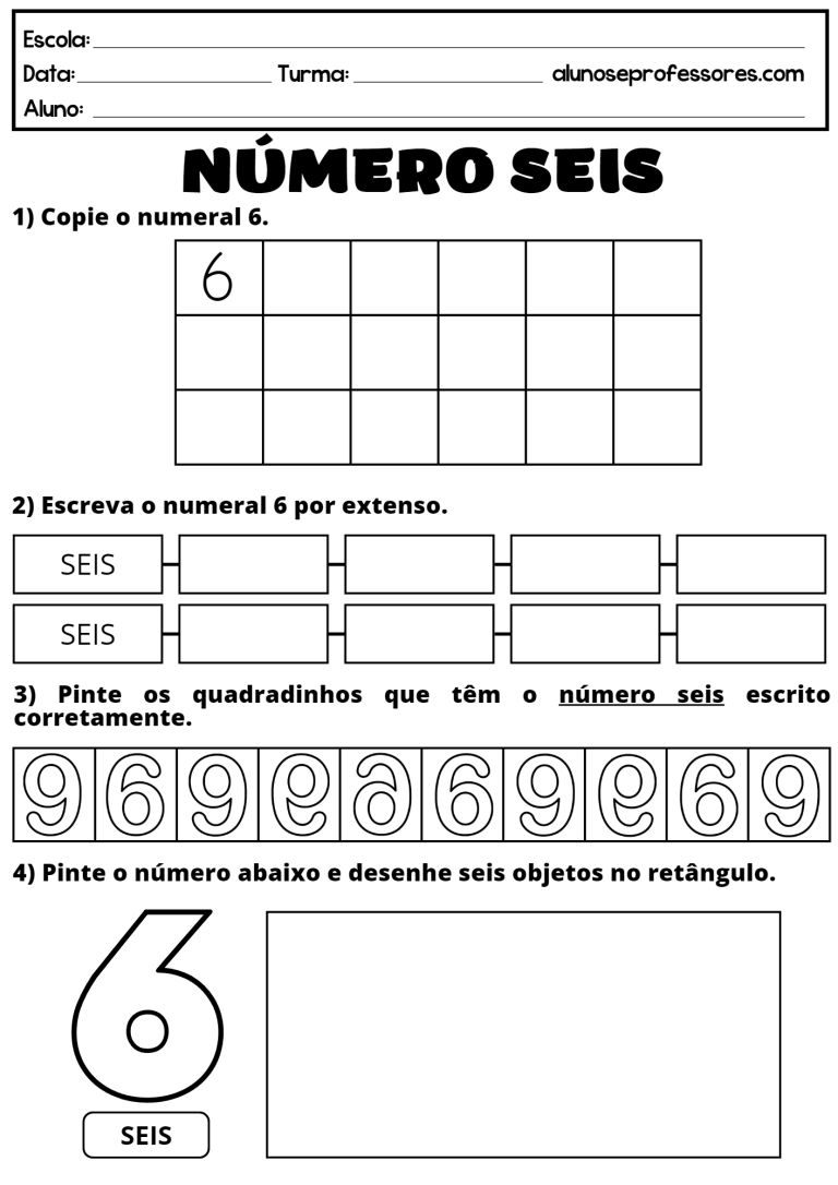 Atividades com o Número 6 para imprimir | Alunos e Professores