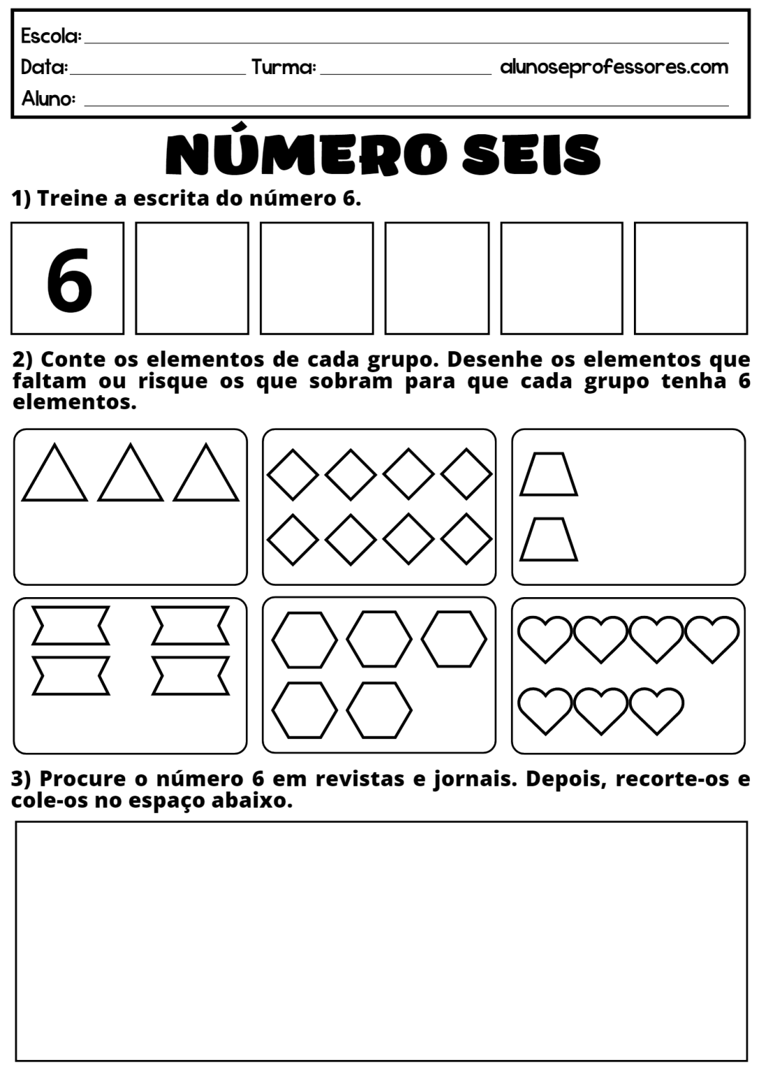 Atividades com o Número 6 para imprimir | Alunos e Professores
