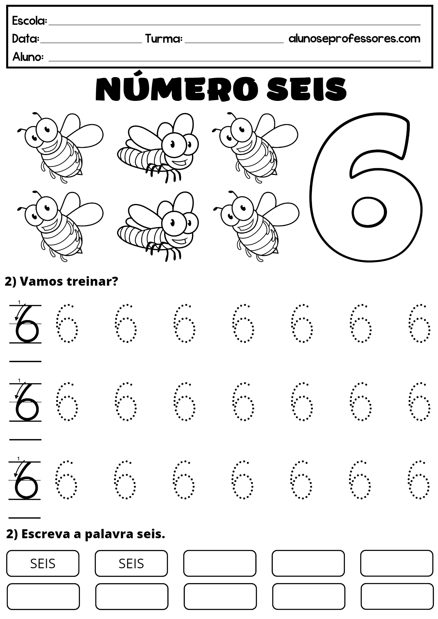 Atividades com o Número 6 para imprimir | Alunos e Professores