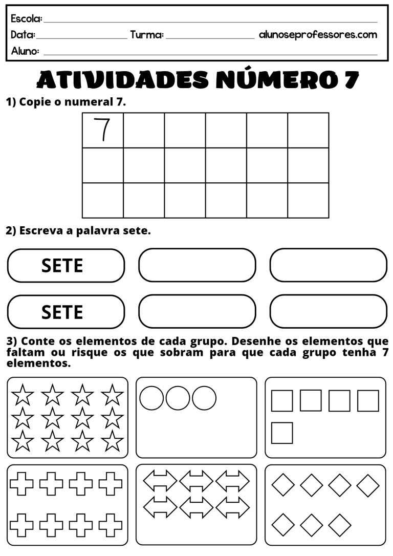 Atividades com o Número 7 para imprimir | Alunos e Professores