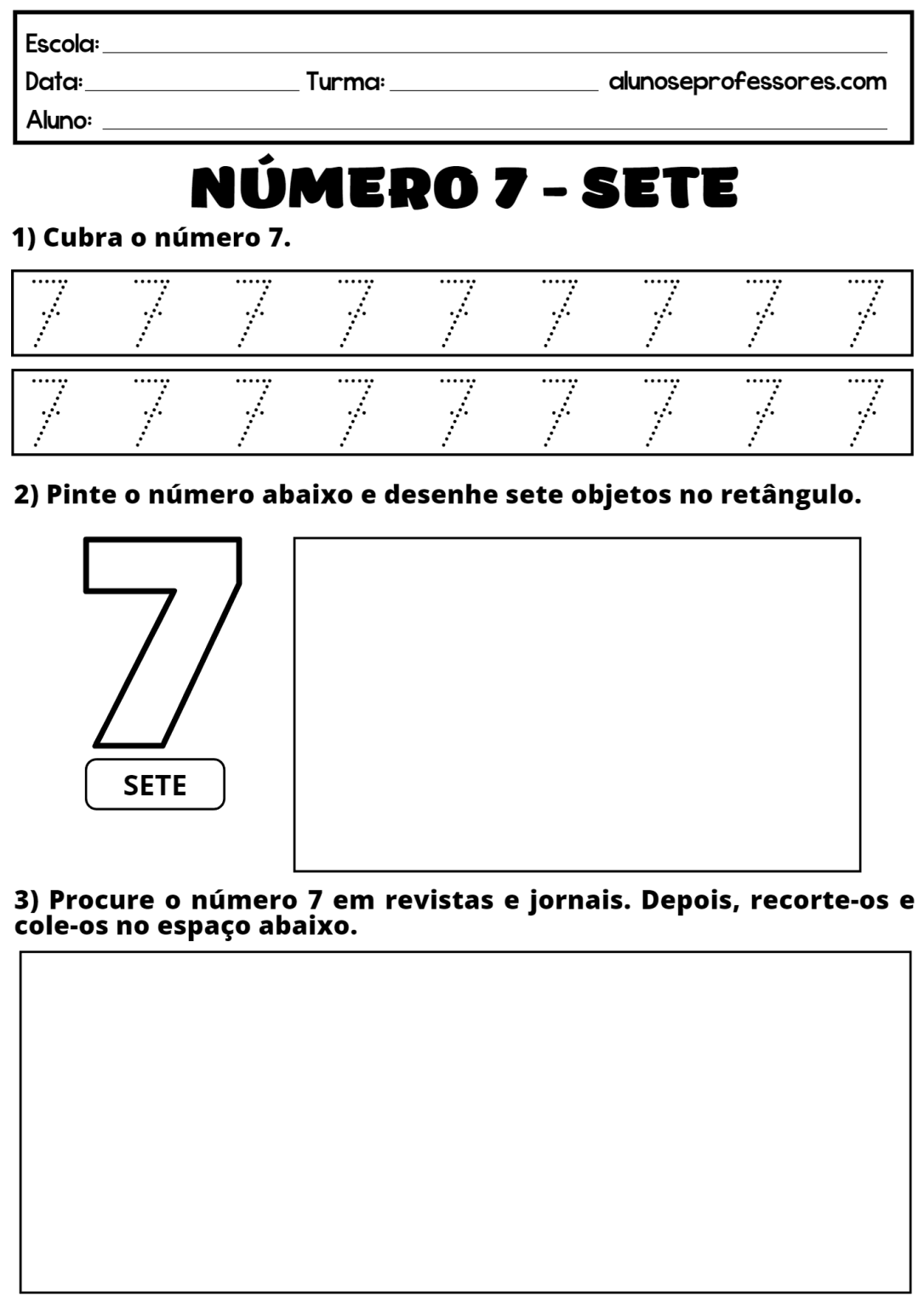 Atividades com o Número 7 para imprimir | Alunos e Professores