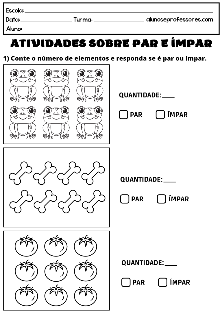 Atividades sobre Números Pares e Ímpares | Alunos e Professores