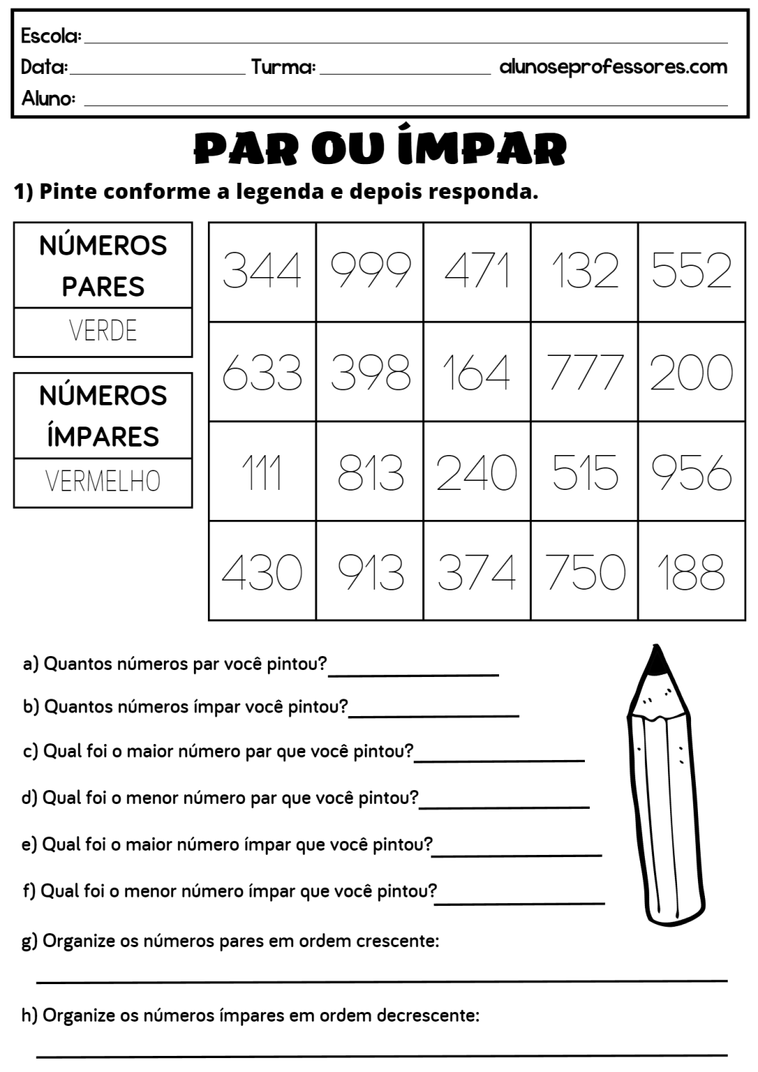 Atividades sobre Números Pares e Ímpares | Alunos e Professores