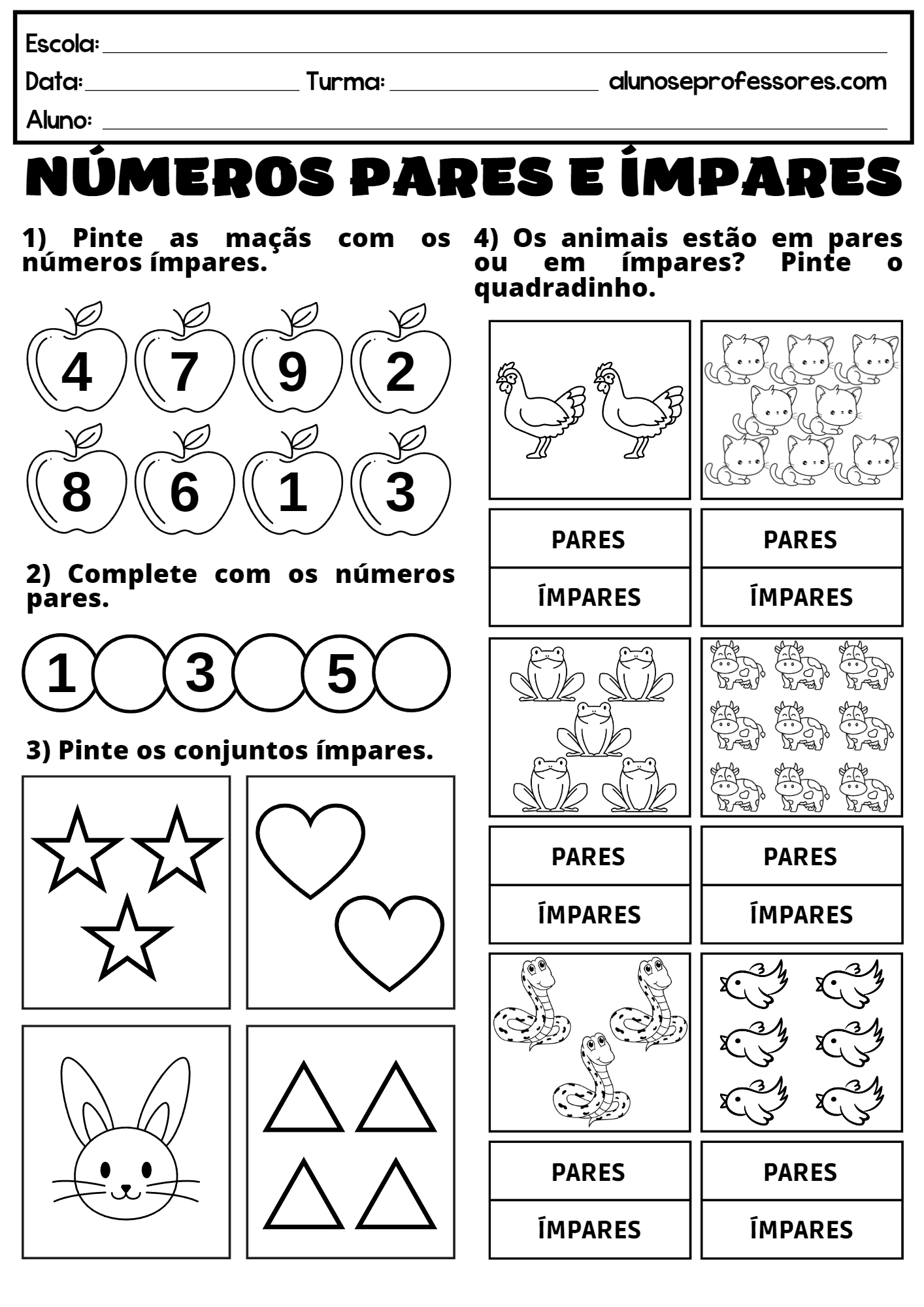 Atividades sobre Números Pares e Ímpares | Alunos e Professores