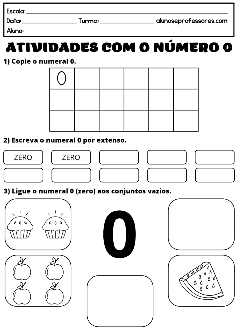 Atividades com o Número 0 para imprimir | Alunos e Professores