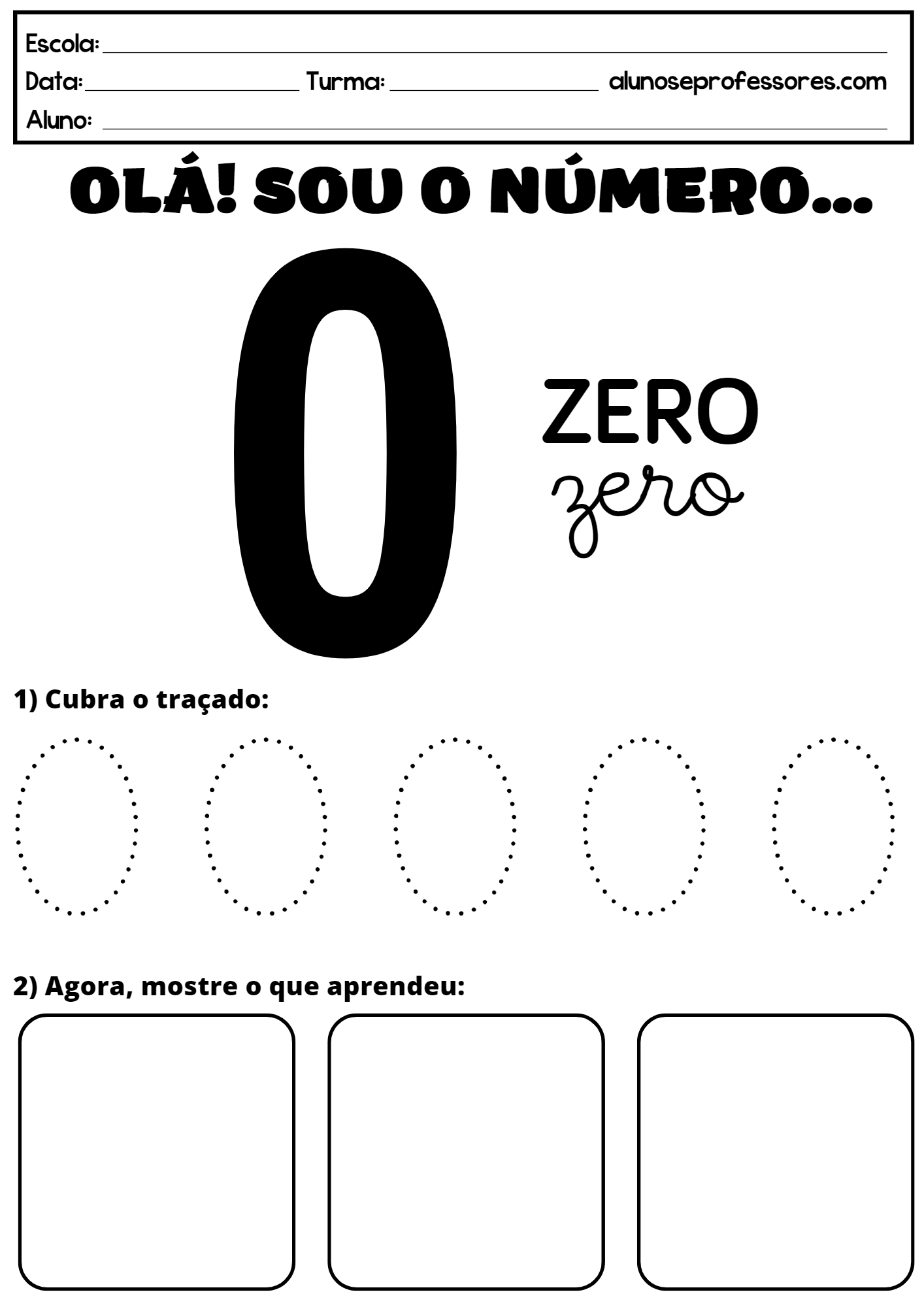 Atividades com o Número 0 para imprimir | Alunos e Professores
