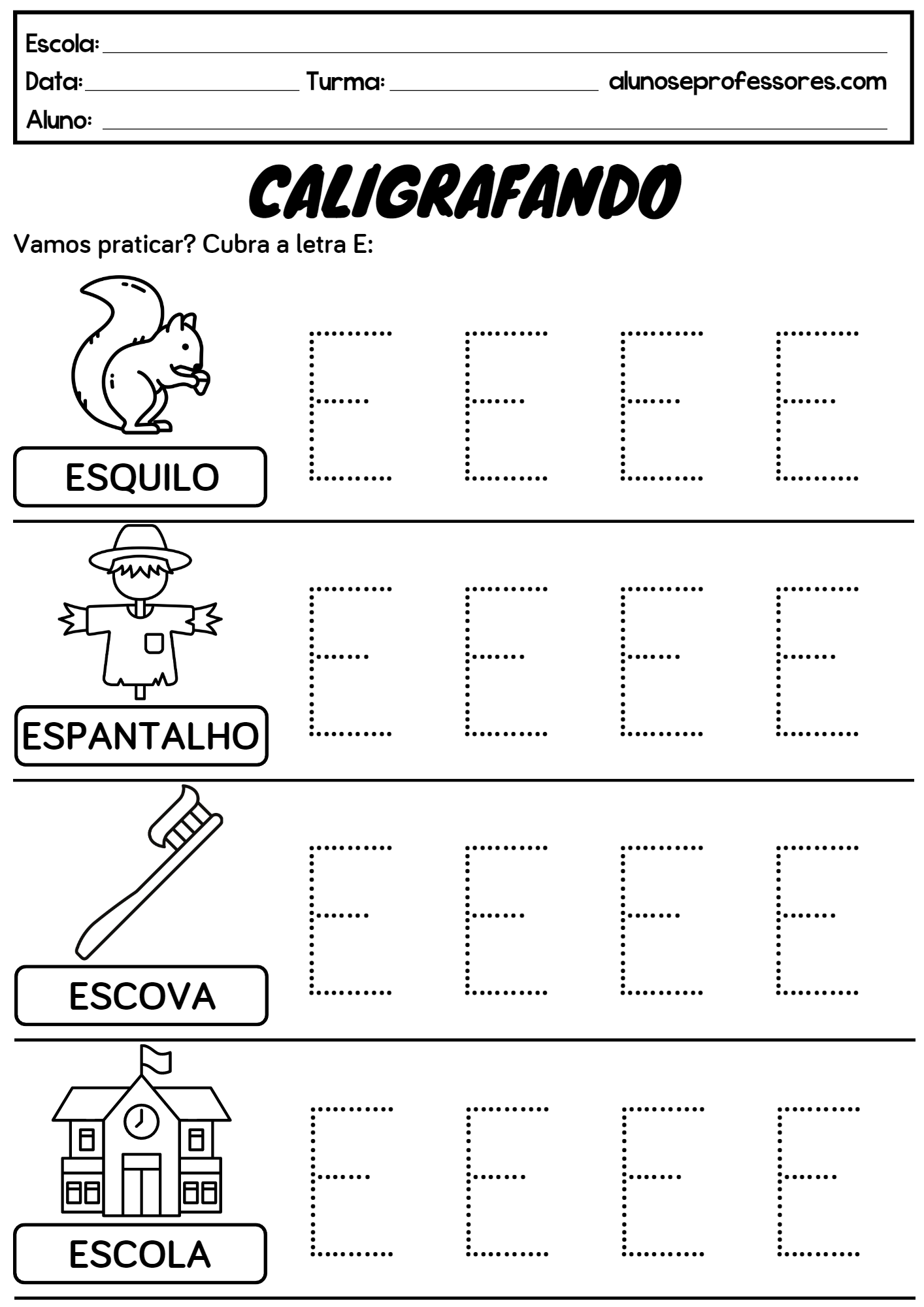Atividades com a Letra E para imprimir | Alunos e Professores