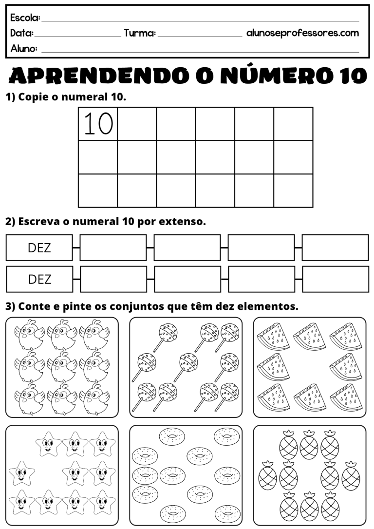 Atividades com o Número 10 para imprimir | Alunos e Professores