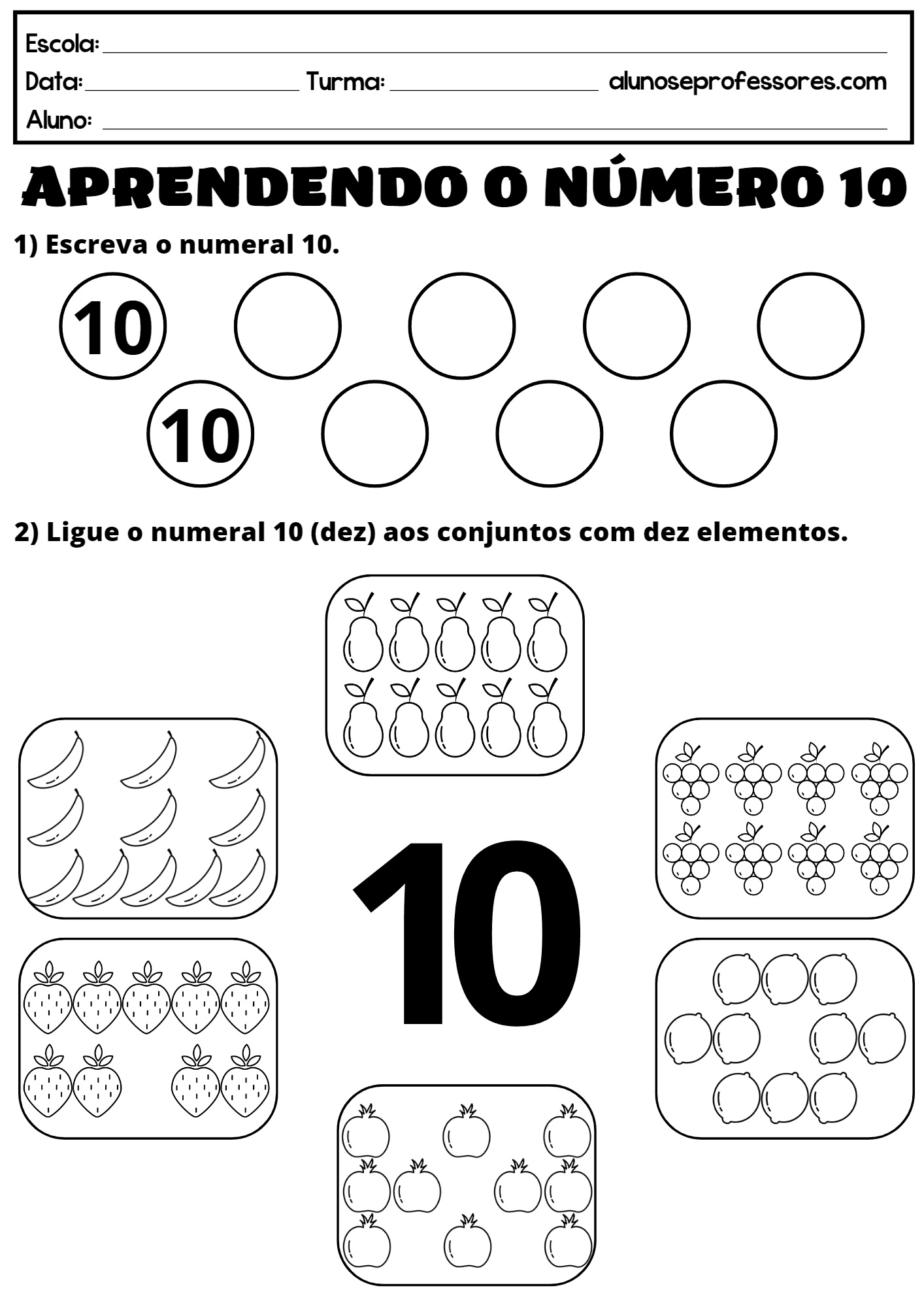 Atividades com o Número 10 para imprimir | Alunos e Professores