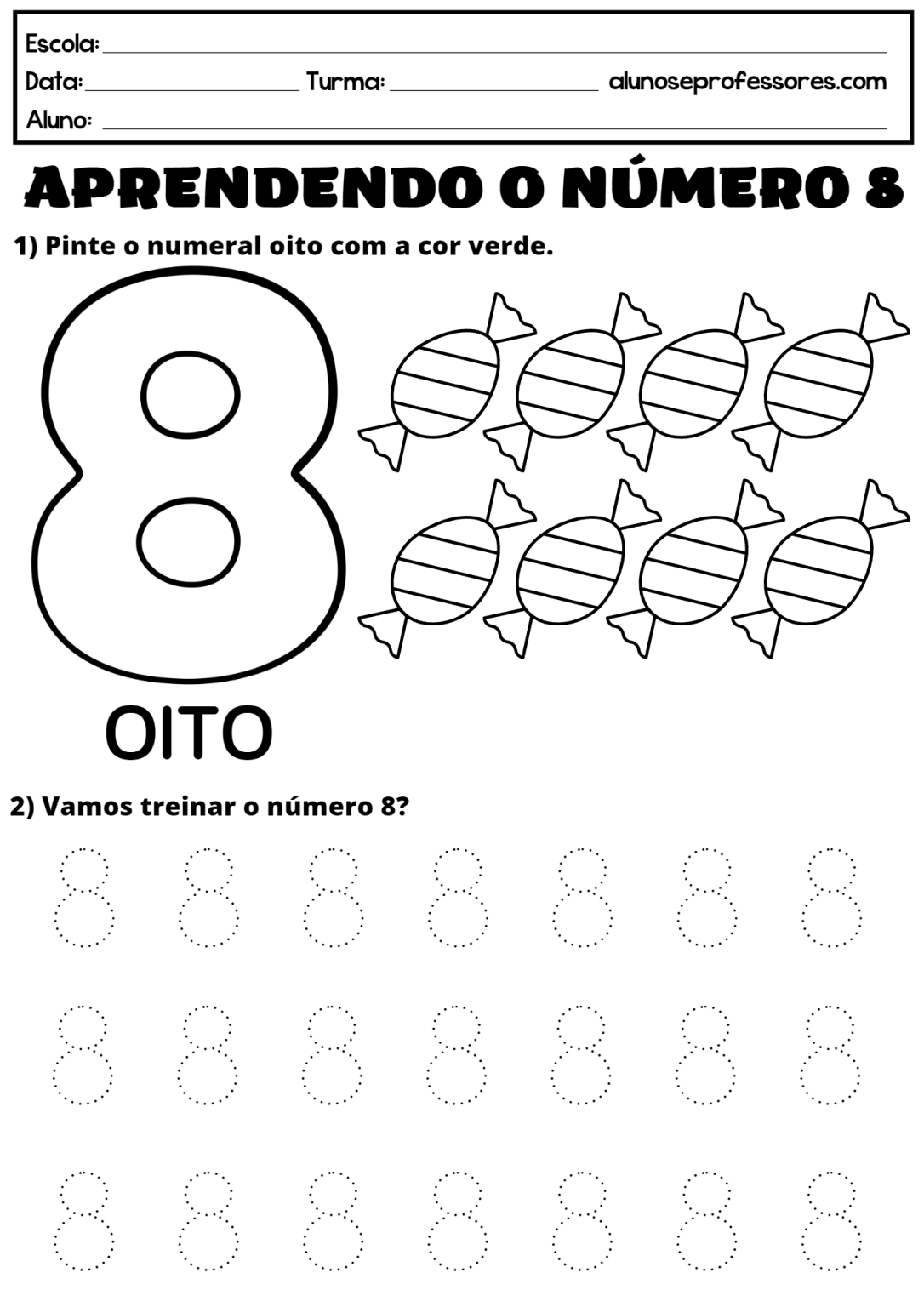 Atividades com o Número 8 para imprimir | Alunos e Professores