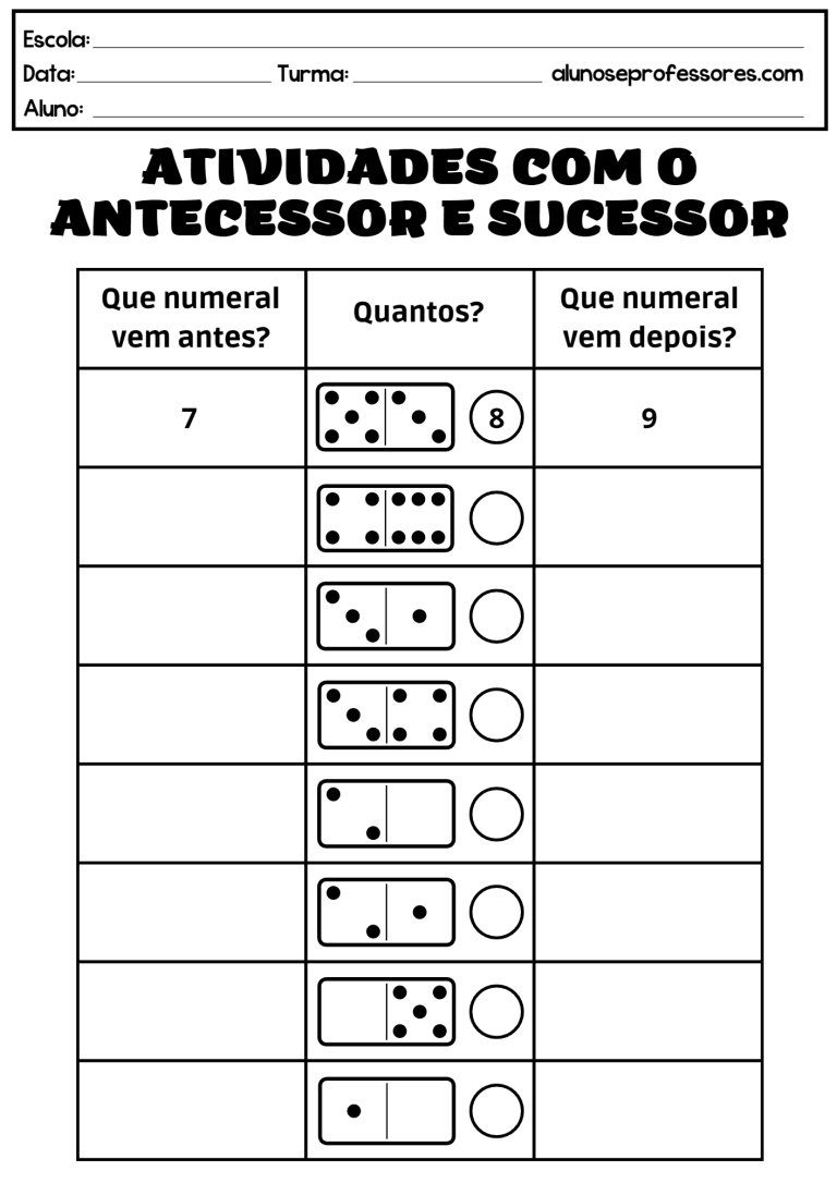 Atividades sobre Antecessor e Sucessor para imprimir | Alunos e Professores