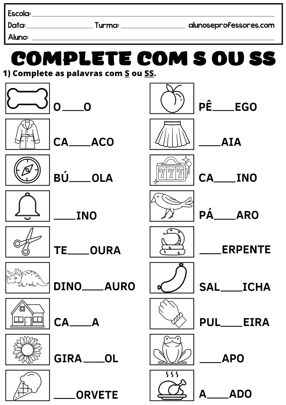 Atividades com S e SS para imprimir | Alunos e Professores