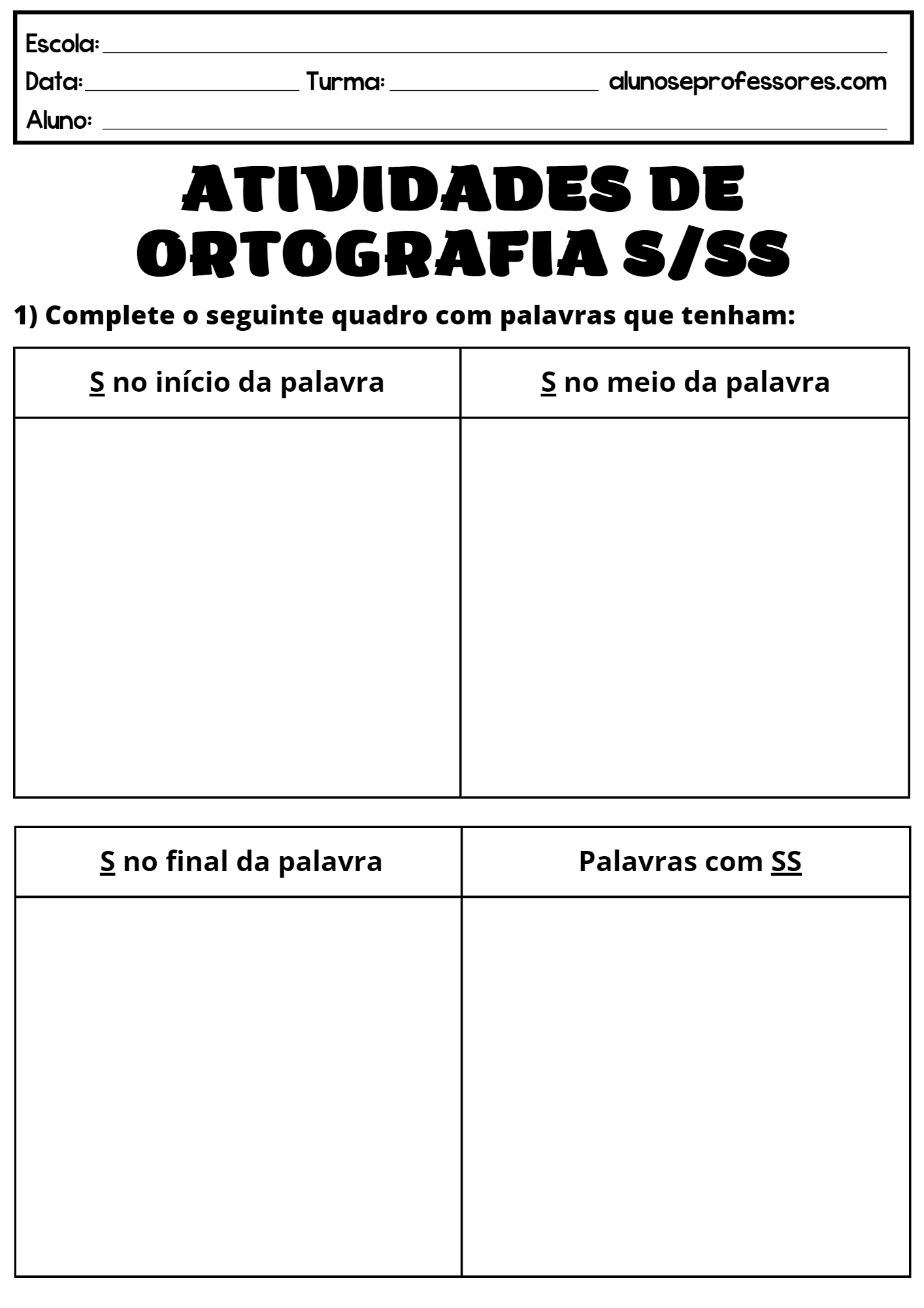 Atividades com S e SS para imprimir | Alunos e Professores Atividades com S e SS para imprimir | Alunos e Professores