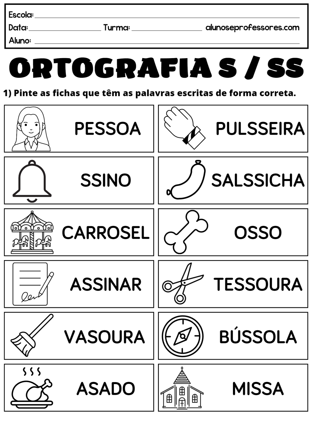 Atividades com S e SS para imprimir | Alunos e Professores