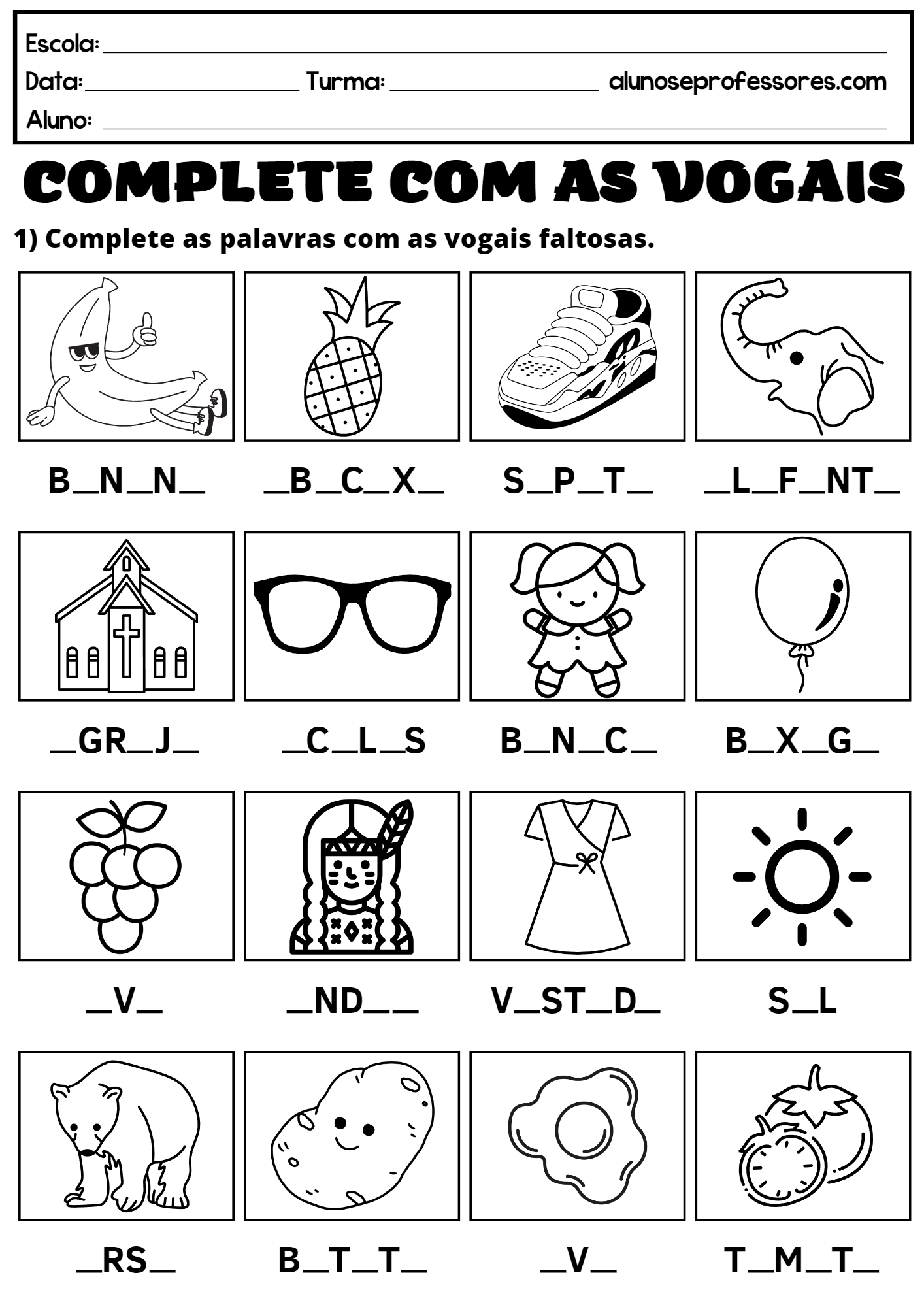 Atividades com Vogais para imprimir | Alunos e Professores