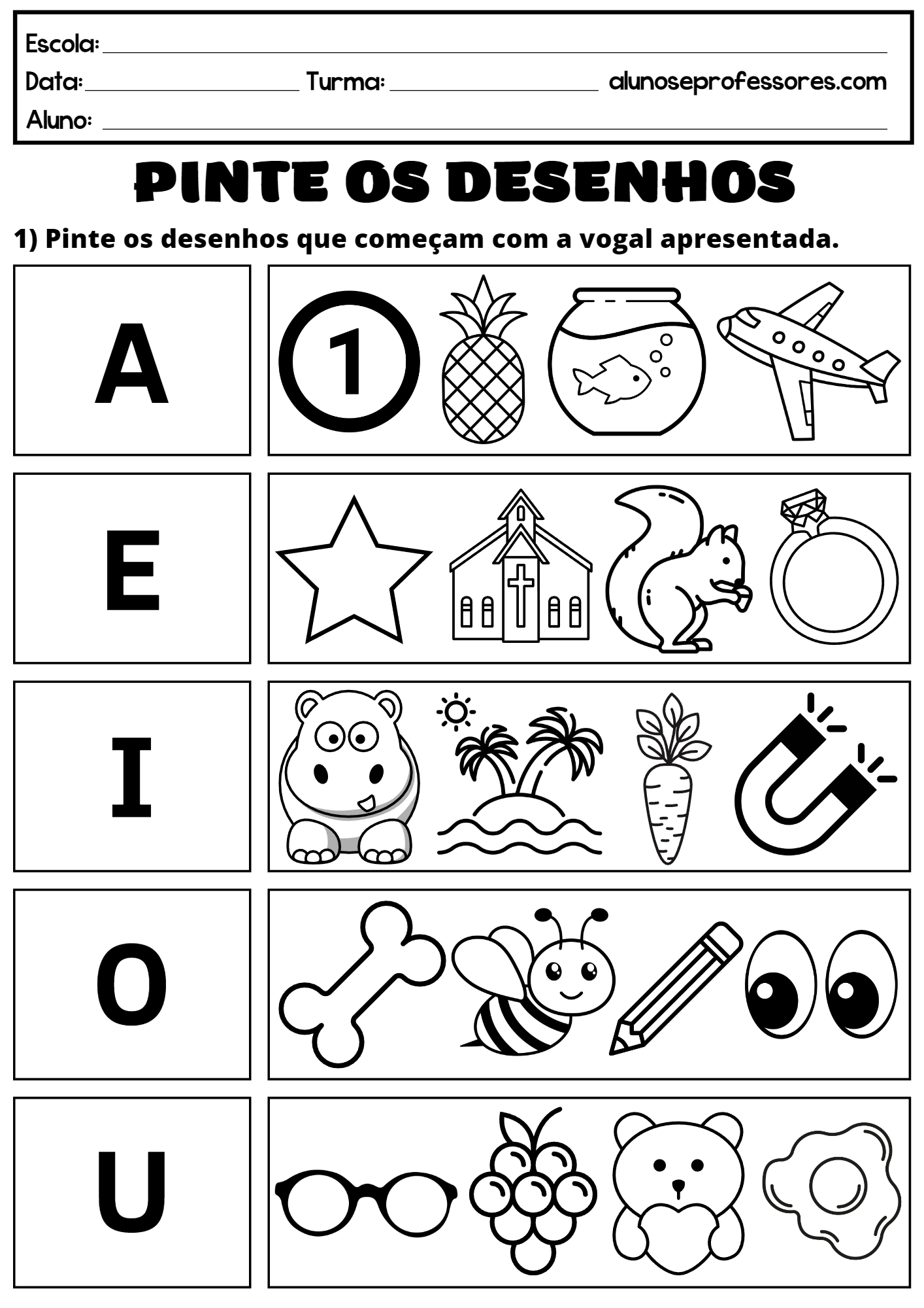 Atividades com Vogais para imprimir | Alunos e Professores