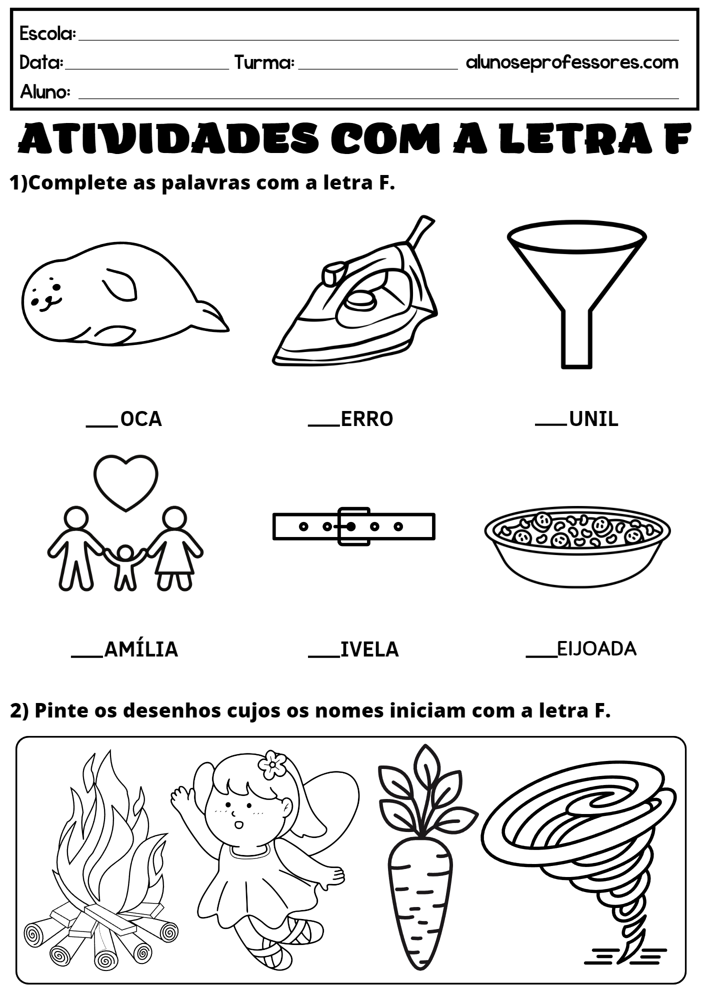 Atividades com a Letra F para imprimir | Alunos e Professores