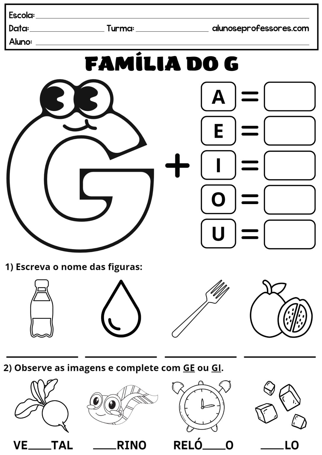 Atividades com a Letra G para imprimir | Alunos e Professores