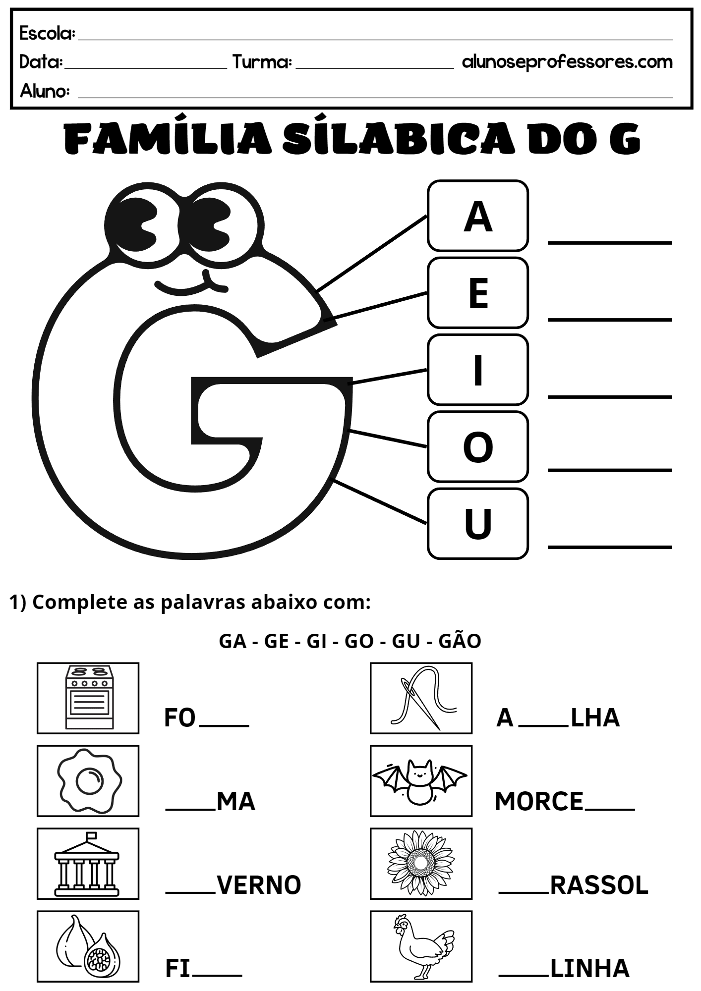 Atividades com a Letra G para imprimir | Alunos e Professores
