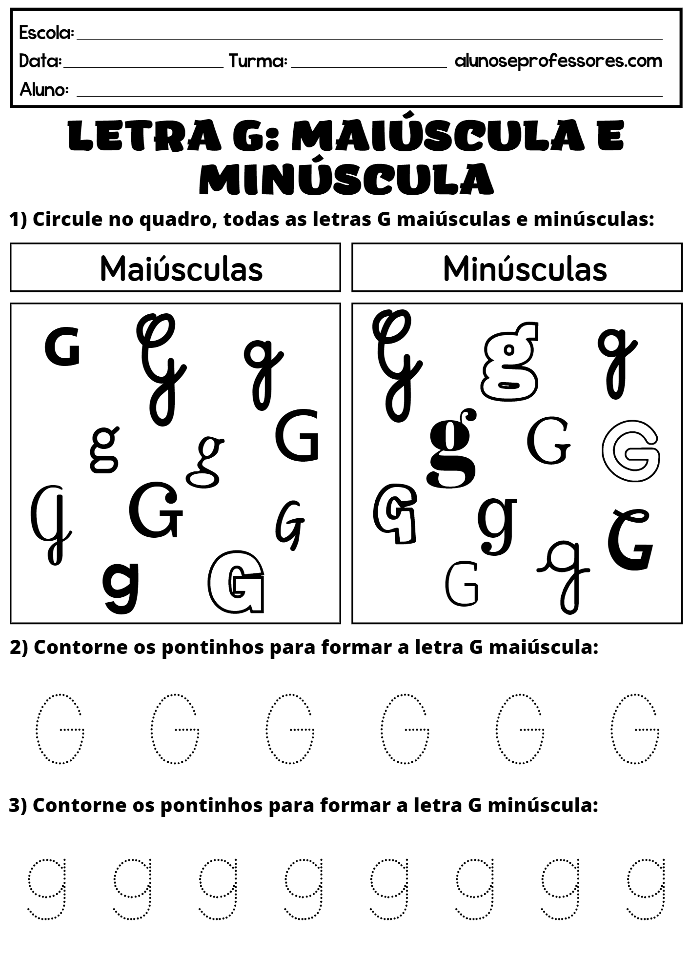 Atividades com a Letra G para imprimir | Alunos e Professores