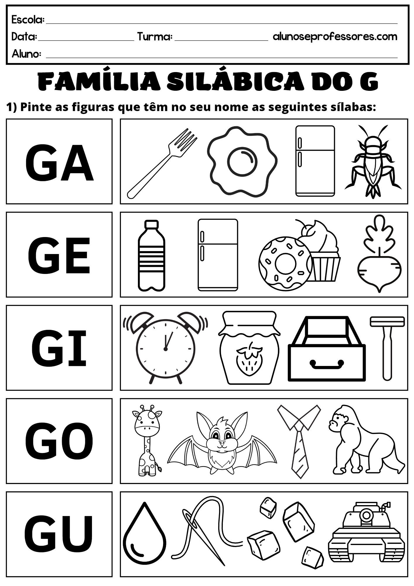 Atividades com a Letra G para imprimir | Alunos e Professores