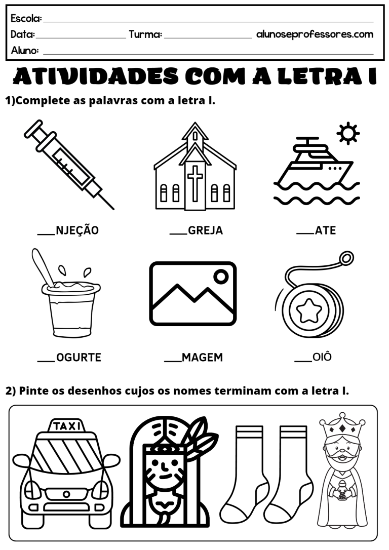 Atividades com a Letra I para imprimir | Alunos e Professores