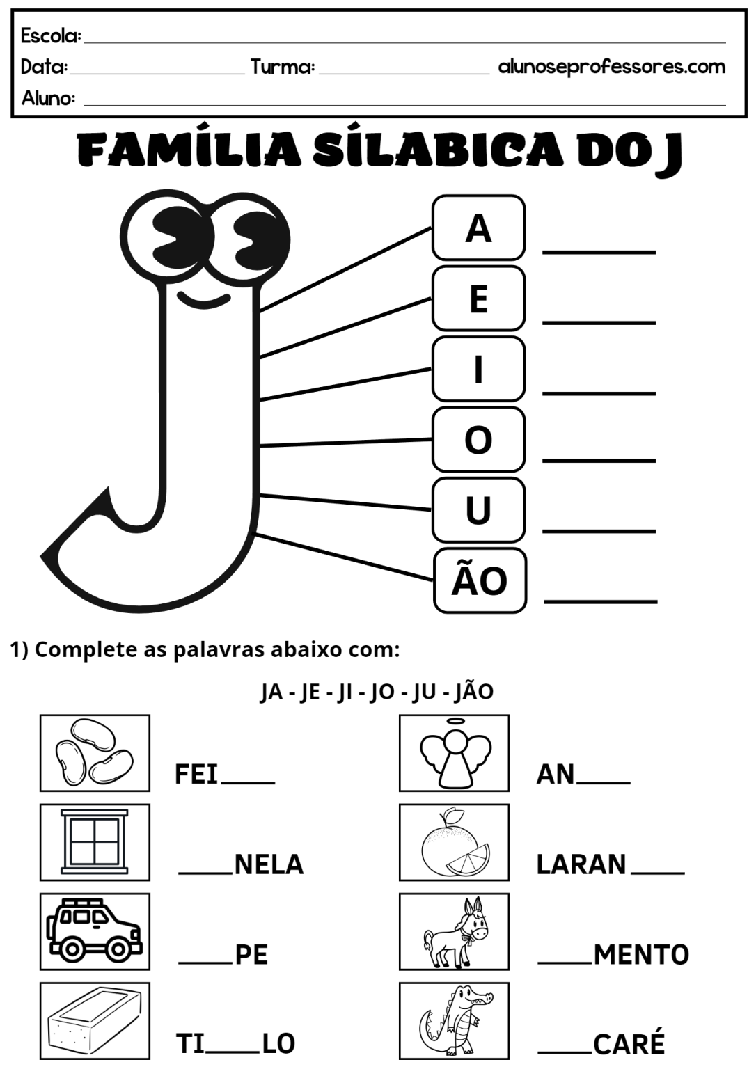 Atividades com a Letra J para imprimir | Alunos e Professores