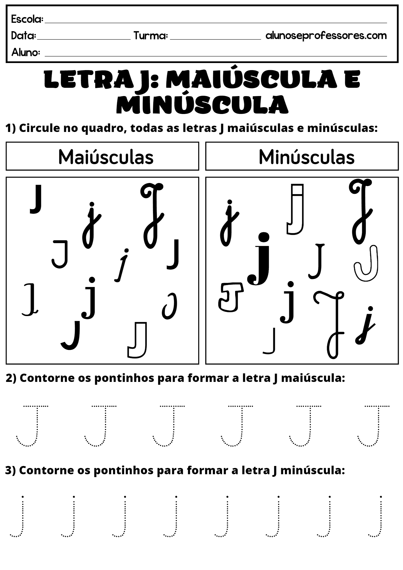 Atividades com a Letra J para imprimir | Alunos e Professores