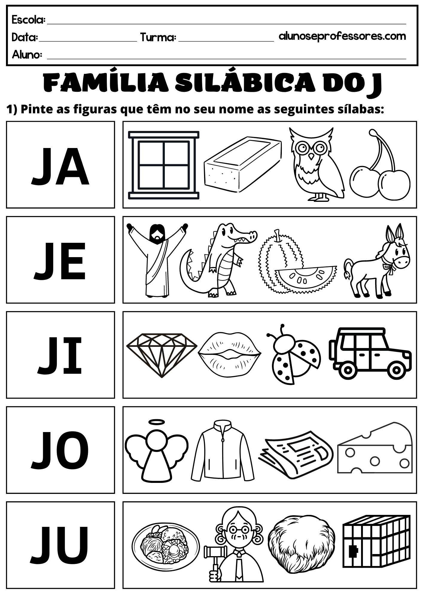 Atividades com a Letra J para imprimir | Alunos e Professores