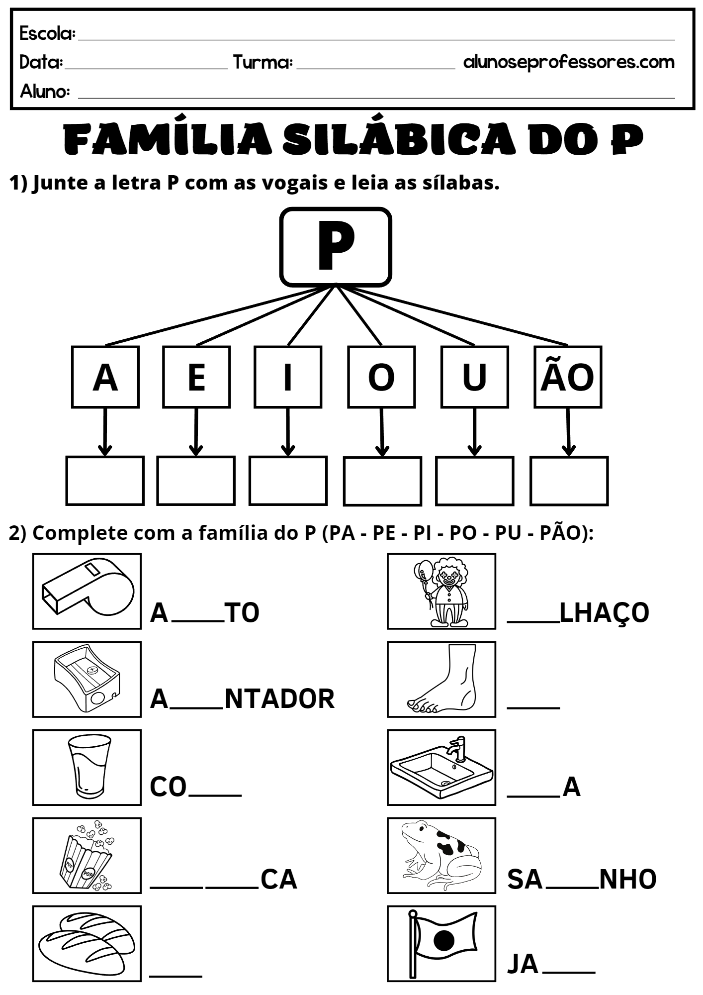 Atividades com a Letra P para imprimir | Alunos e Professores