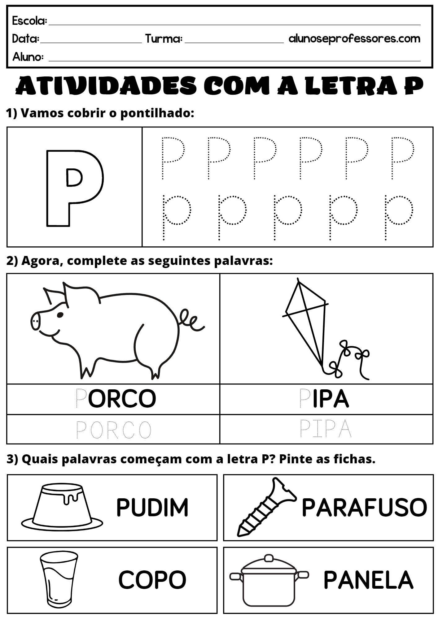 Atividades com a Letra P para imprimir | Alunos e Professores