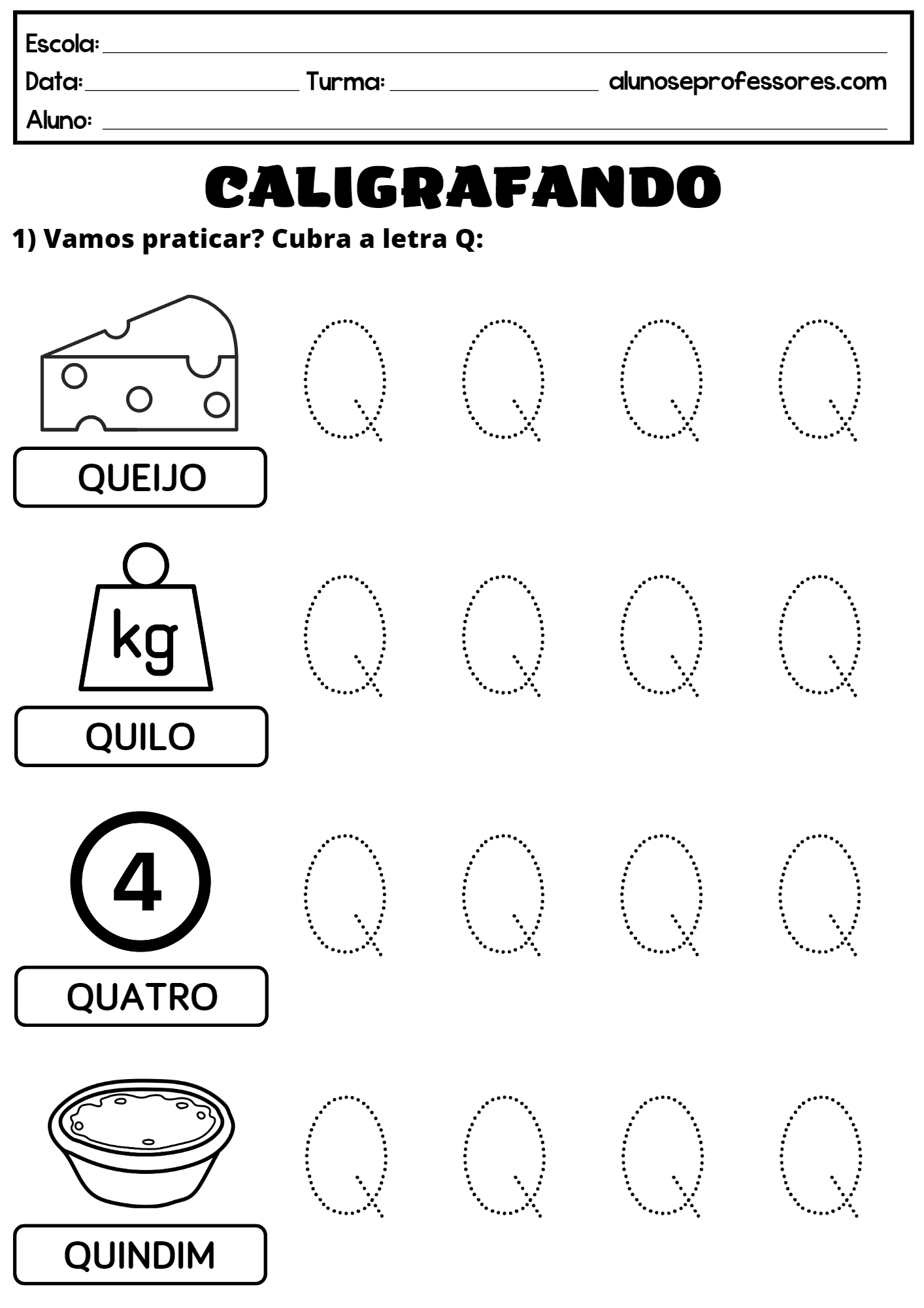 Atividades com a Letra Q para imprimir | Alunos e Professores